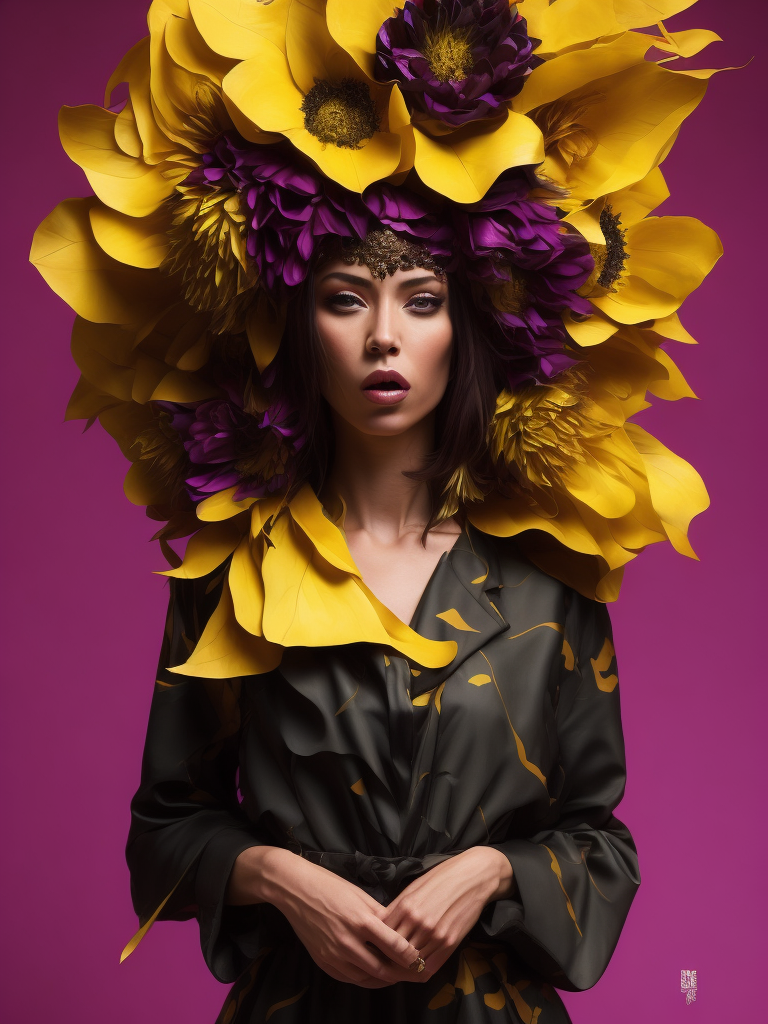 Premium Free ai Images | woman wearing realistic papier mache flower on ...