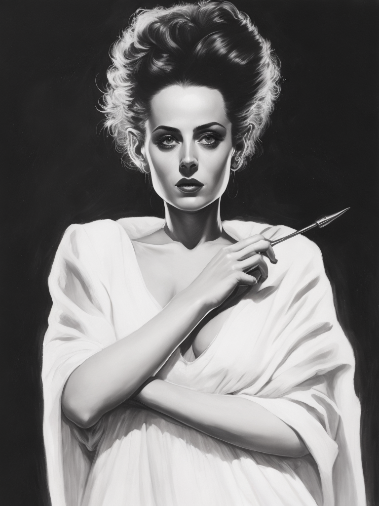 Premium Free ai Images | black and white ink line drawing illustration of elsa lanchester as the ...