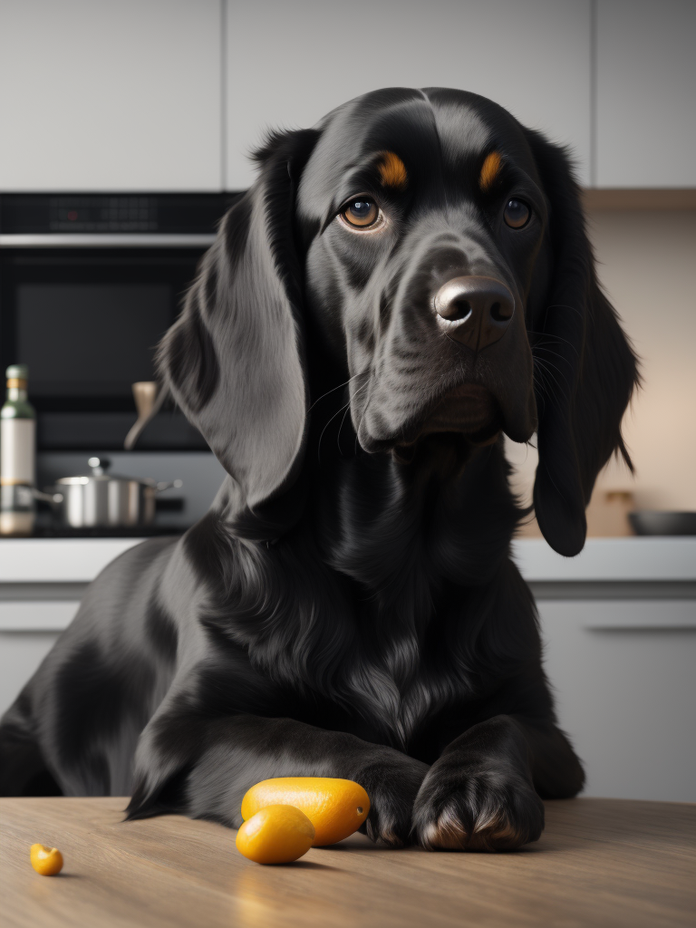 Premium Free ai Images | black cocker spaniel dog on the kitchen gray ...
