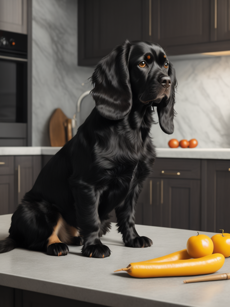 Premium Free ai Images | black cocker spaniel dog on the kitchen gray ...