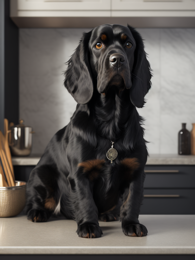 Premium Free ai Images | black cocker spaniel dog on the kitchen gray ...