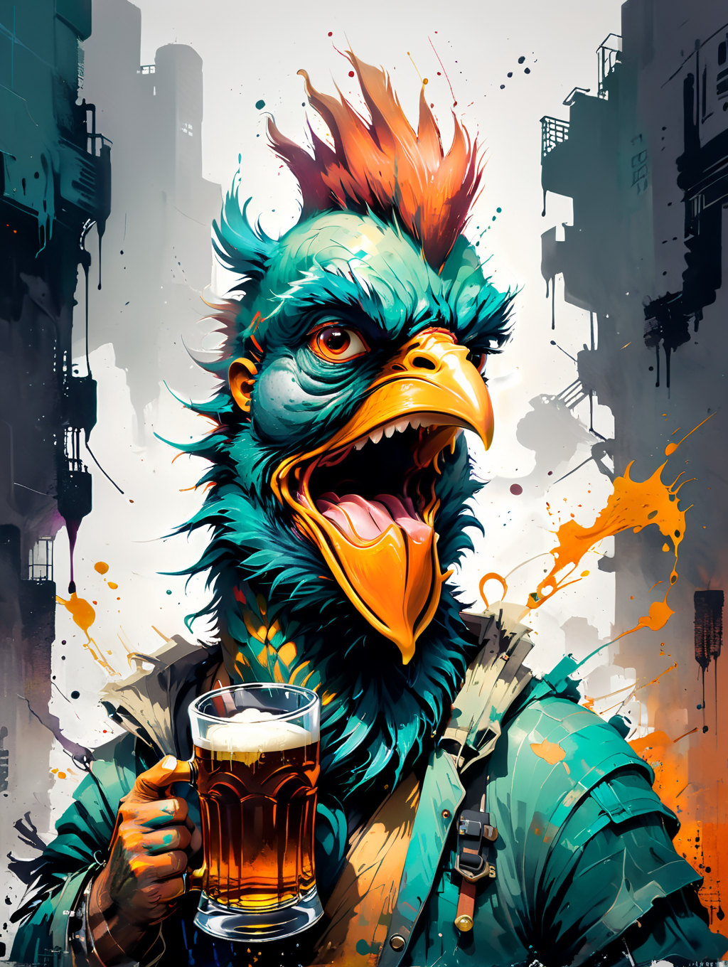 Premium Free ai Images | drunk rooster holding beer