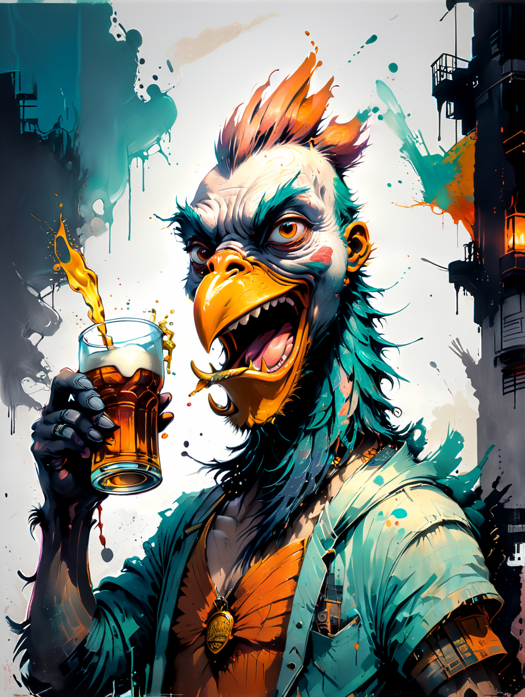 Premium Free ai Images | drunk rooster holding beer