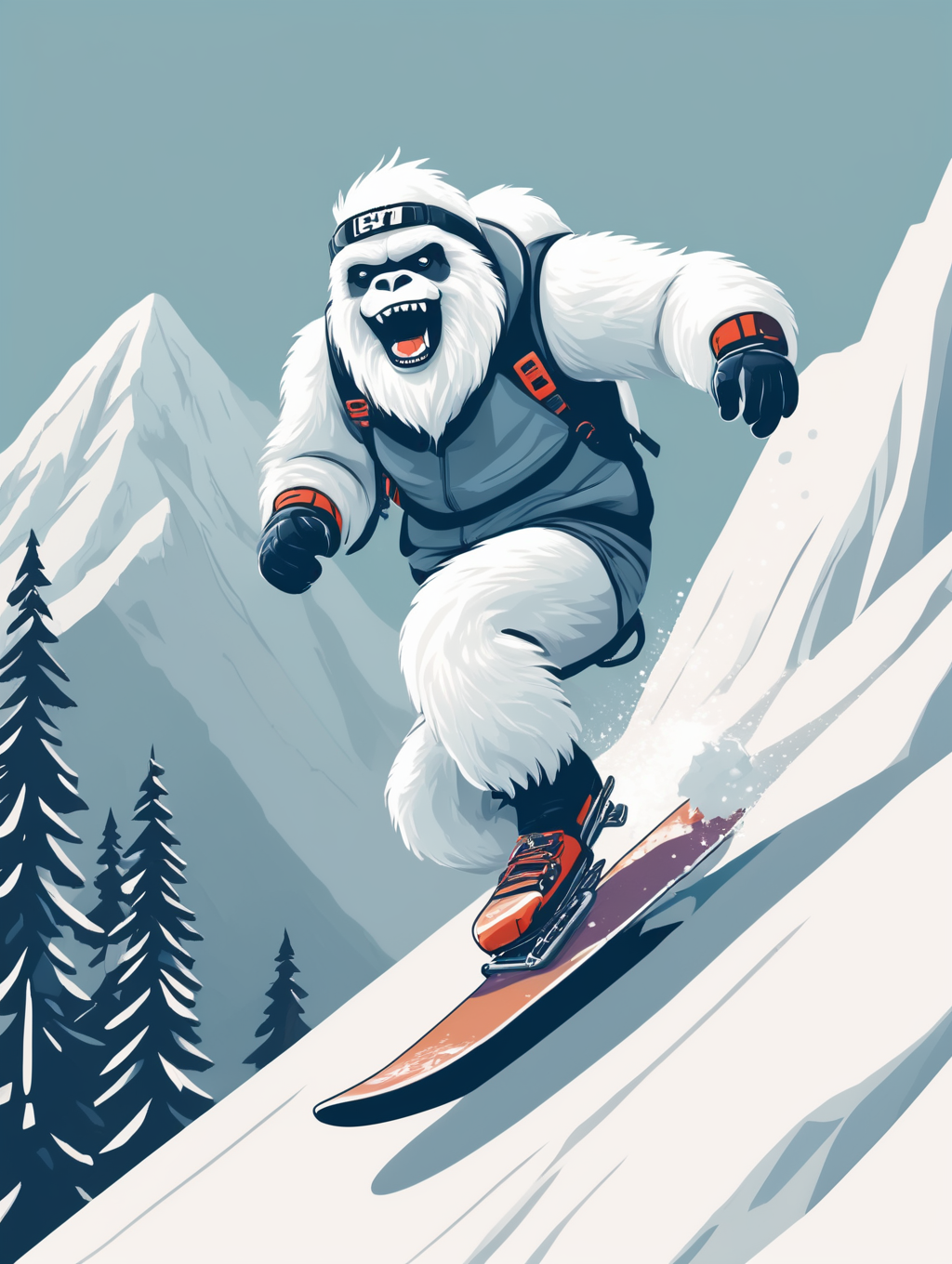 Premium Free ai Images | yeti mascot snowboarding down mountain simple ...