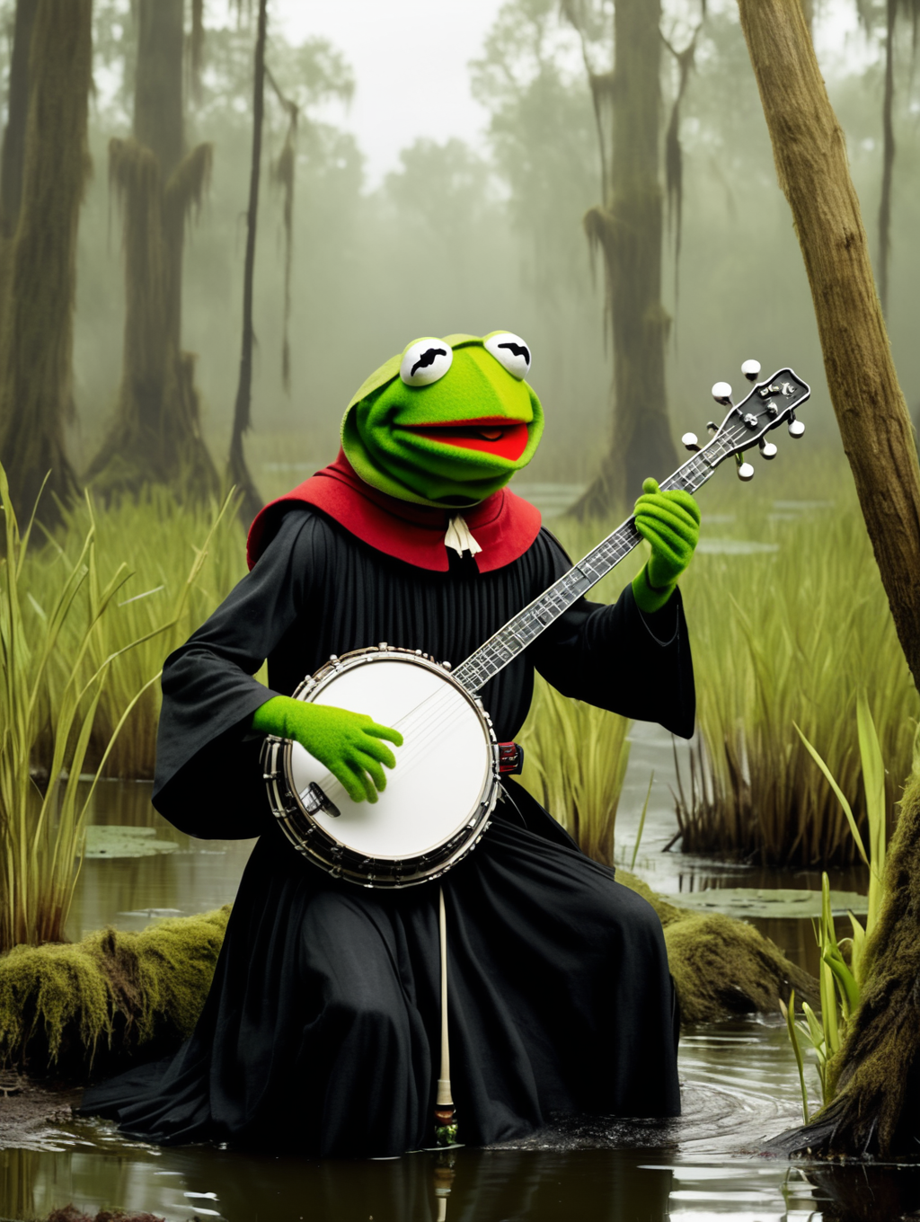 Premium Free ai Images | kermit the frog dressed as sith lord playing ...