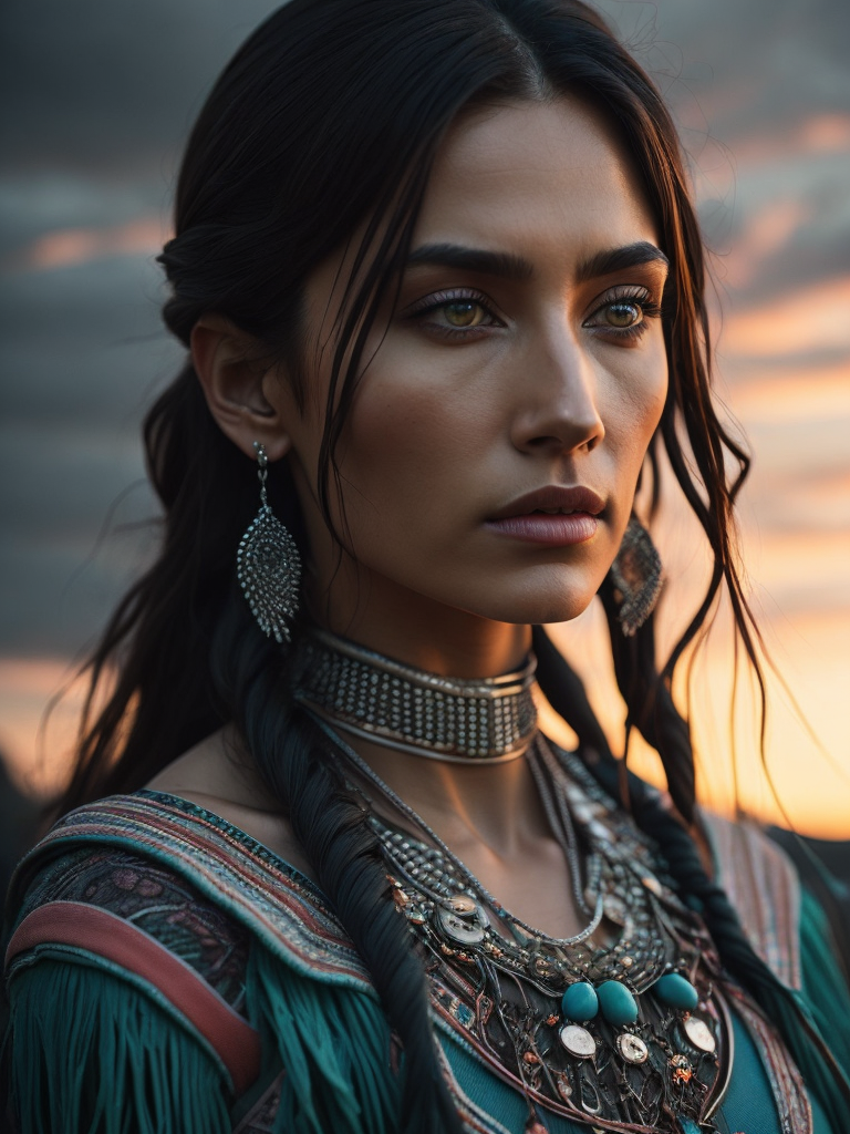 Premium Free ai Images | native american princess with bright green ...
