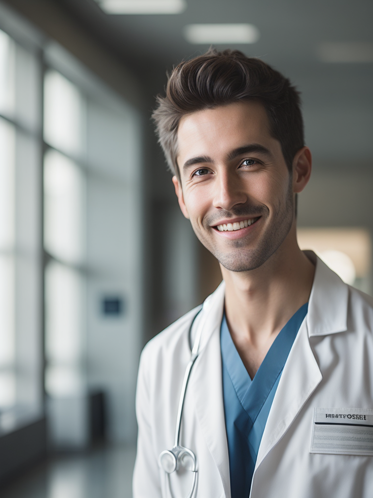 Premium Free ai Images | happy doctor in hospital lobby bright daylight ...