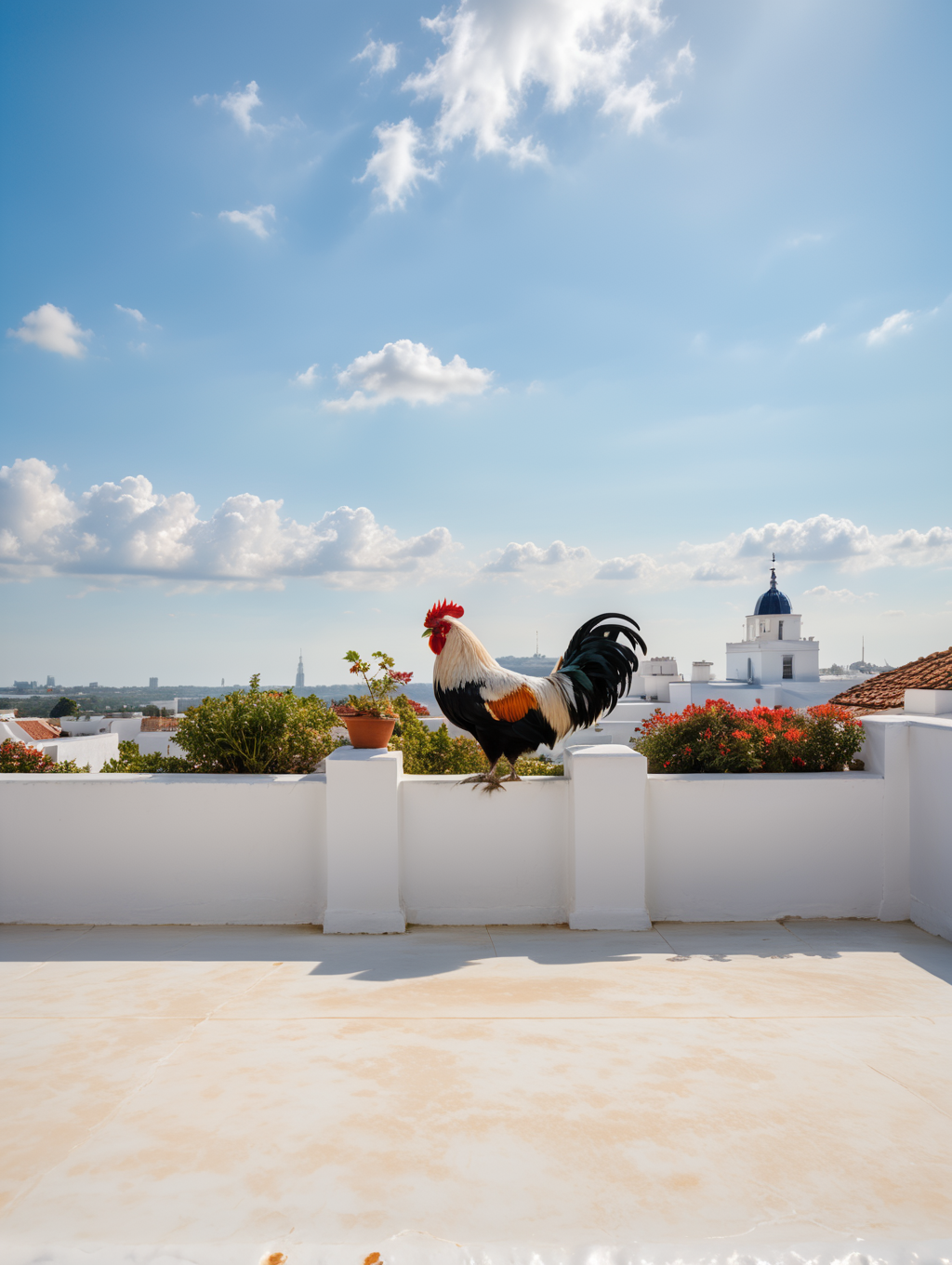Premium Free ai Images | white rooftop with colorful plants at the ...