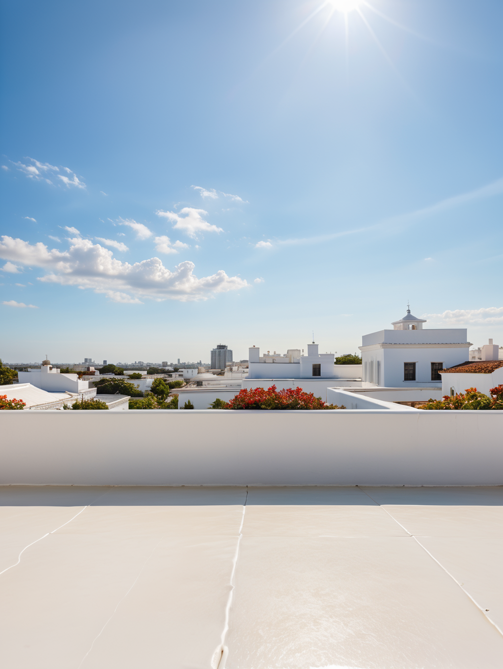 Premium Free ai Images | white rooftop with colorful plants at the ...