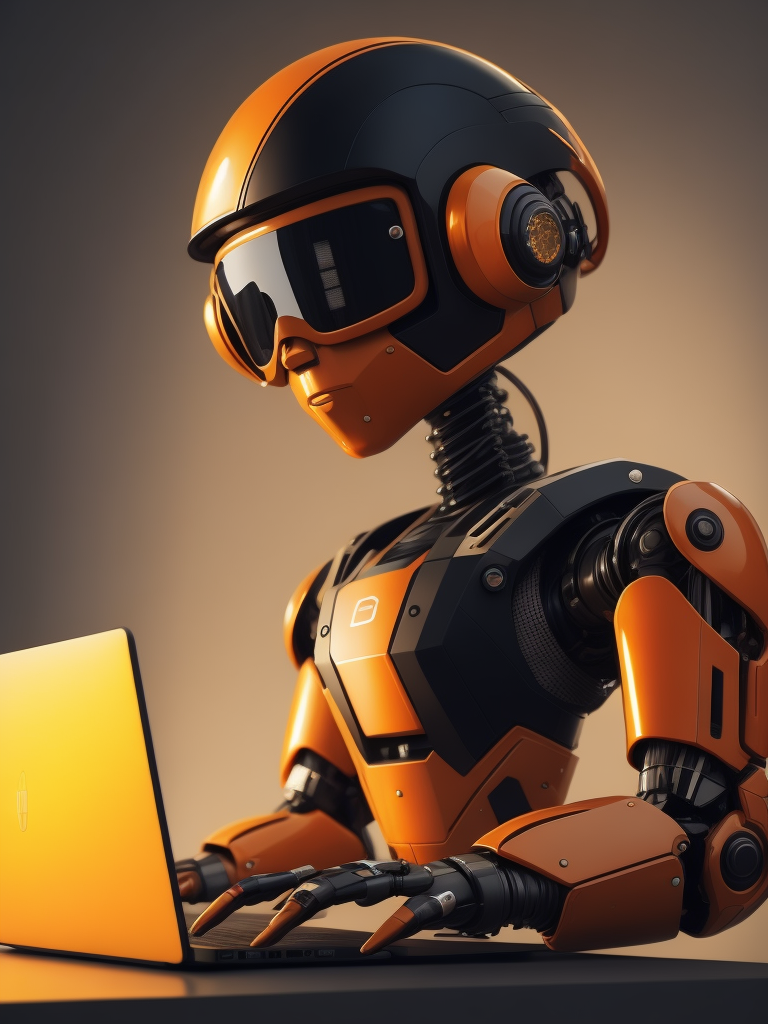 Premium Free ai Images | orange and black ai robot typing on laptop ...