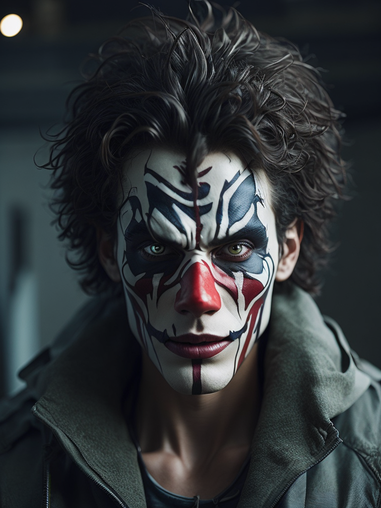 Premium Free ai Images | portrait of terrorist with hard plastic clown ...