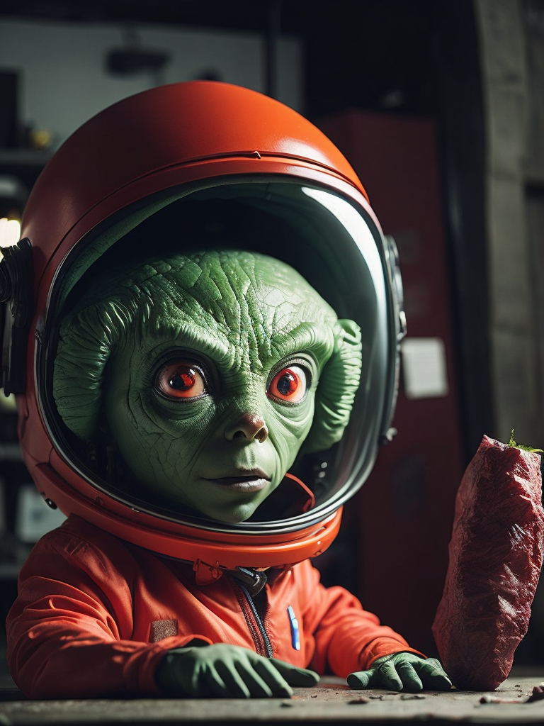 Premium Free ai Images | hyper realistic of tiny green aggressive alien ...