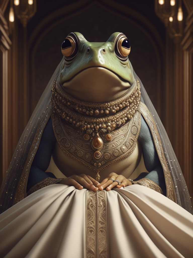 Premium Free ai Images | frog that looks like cher standing at the ...