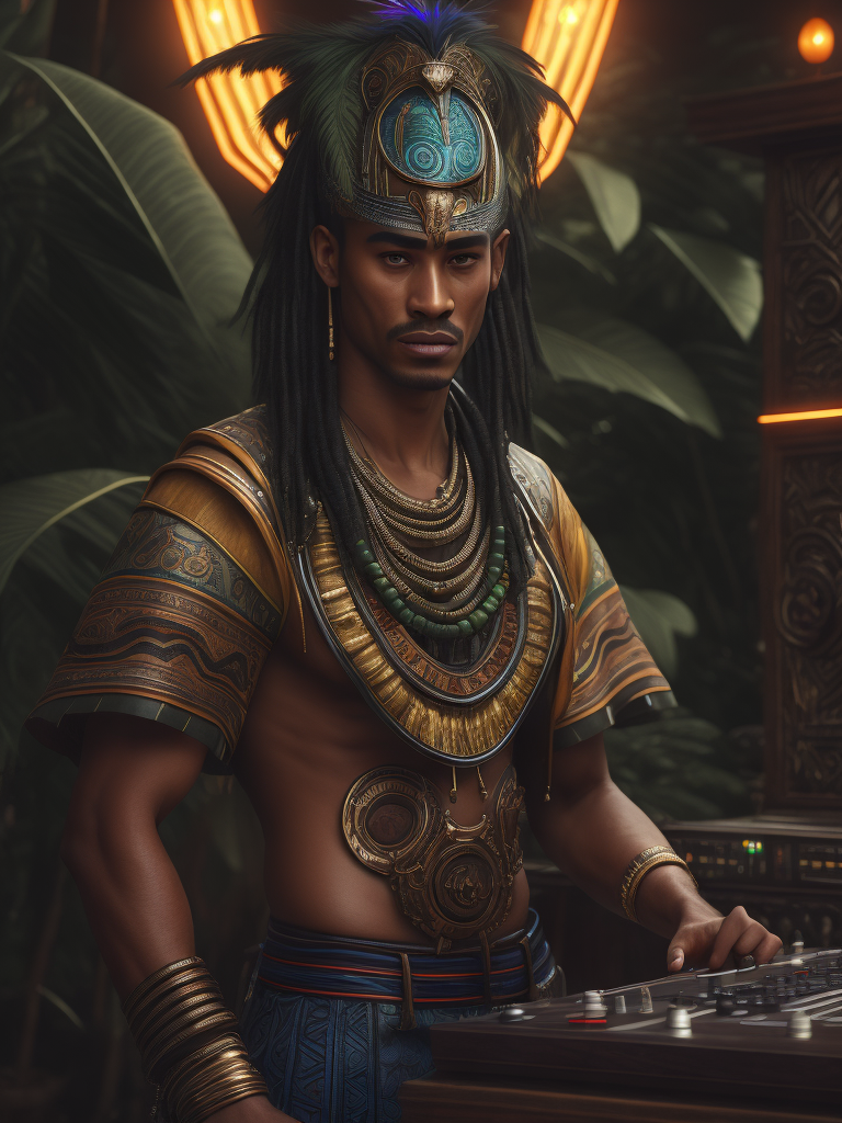 Premium Free ai Images | dj in tiki balinese themed outfit with modern ...