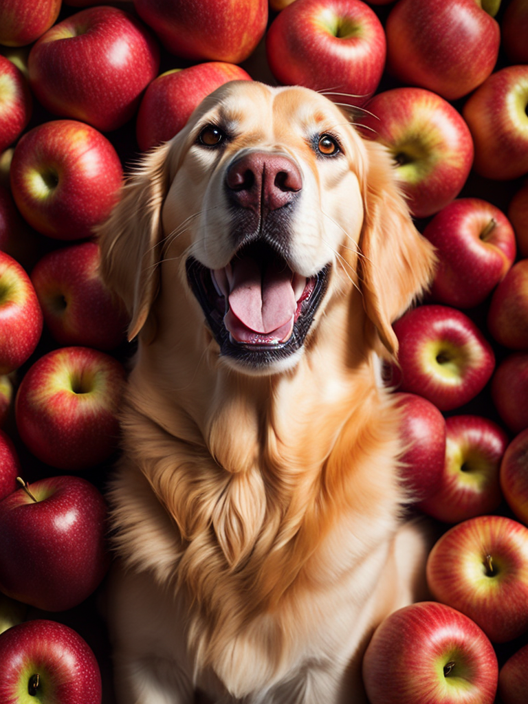 Premium Free ai Images | dog eating an apple from pile of apples
