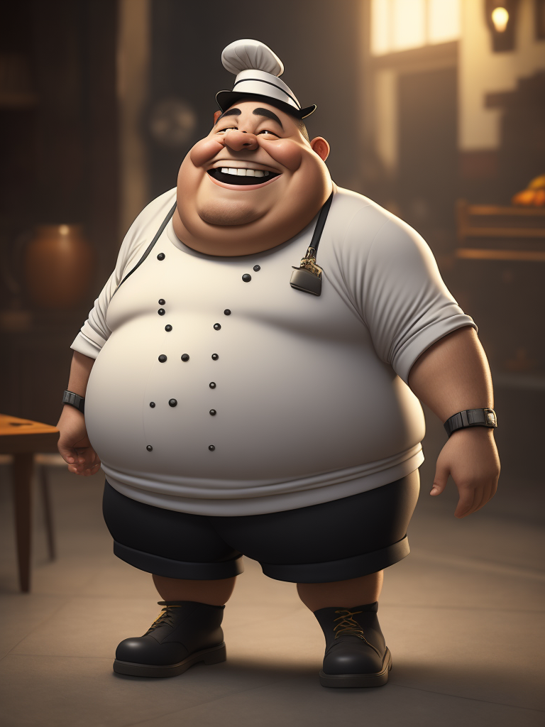 Premium Free ai Images | fat chef cartoon wearing shorts and smiling