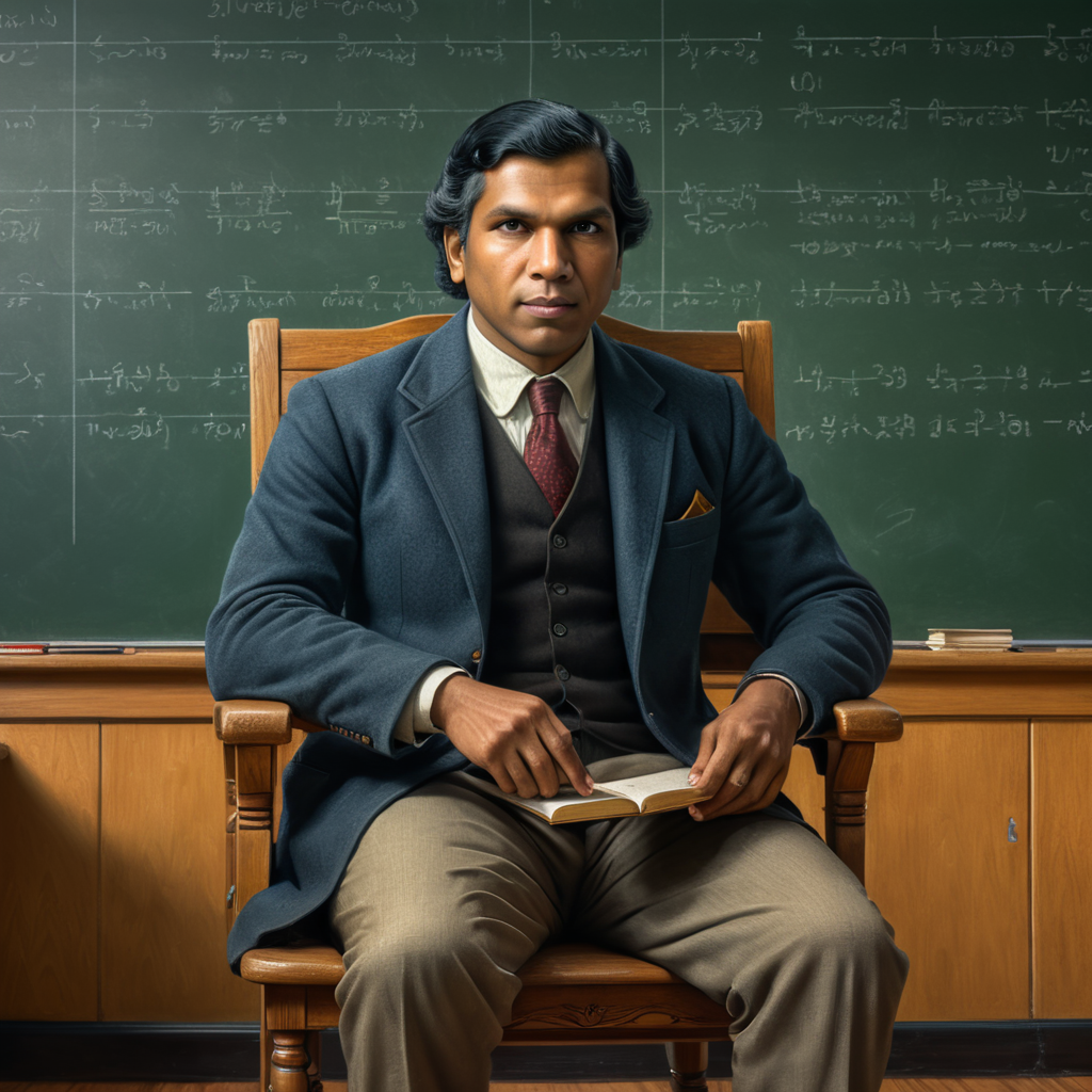 Premium Free ai Images | srinivasa ramanujan sitting on chair backgound ...