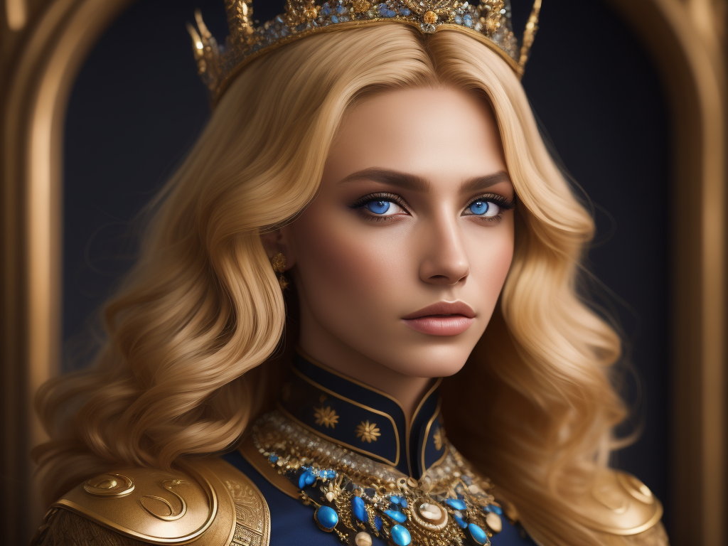 Premium Free ai Images | sultana queen blond golden wavy hair blue eyes ...
