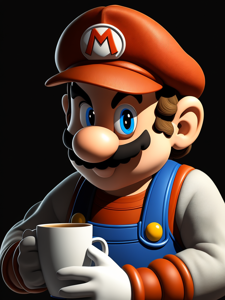 Premium Free ai Images | mario drinking coffee black background ...