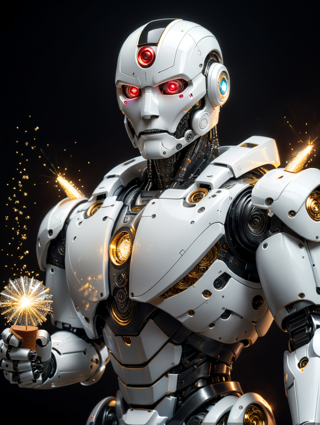 Premium Free ai Images | white robot holding sparkle cracker