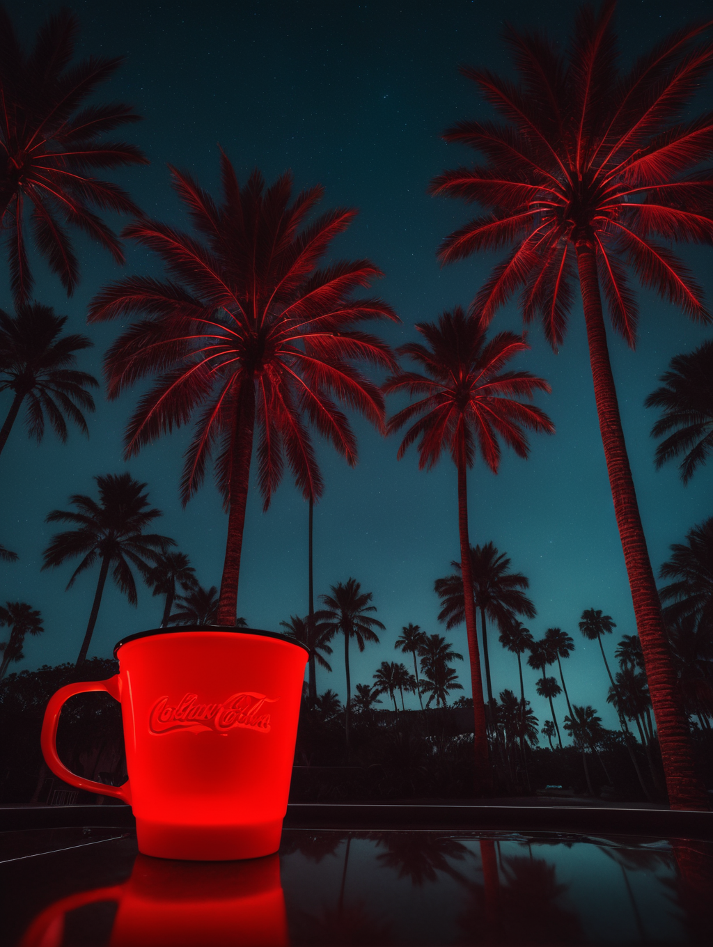 Premium Free ai Images | florida neon lights red cup palm trees