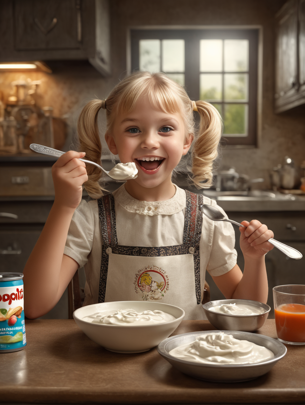 Premium Free ai Images | happy cute year old blonde girl with pigtails ...
