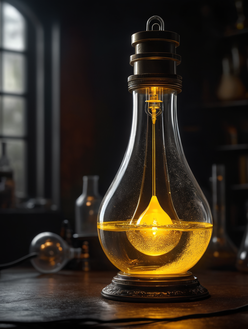 Premium Free ai Images | an erlenmeyer flask tube with yellow glowing ...