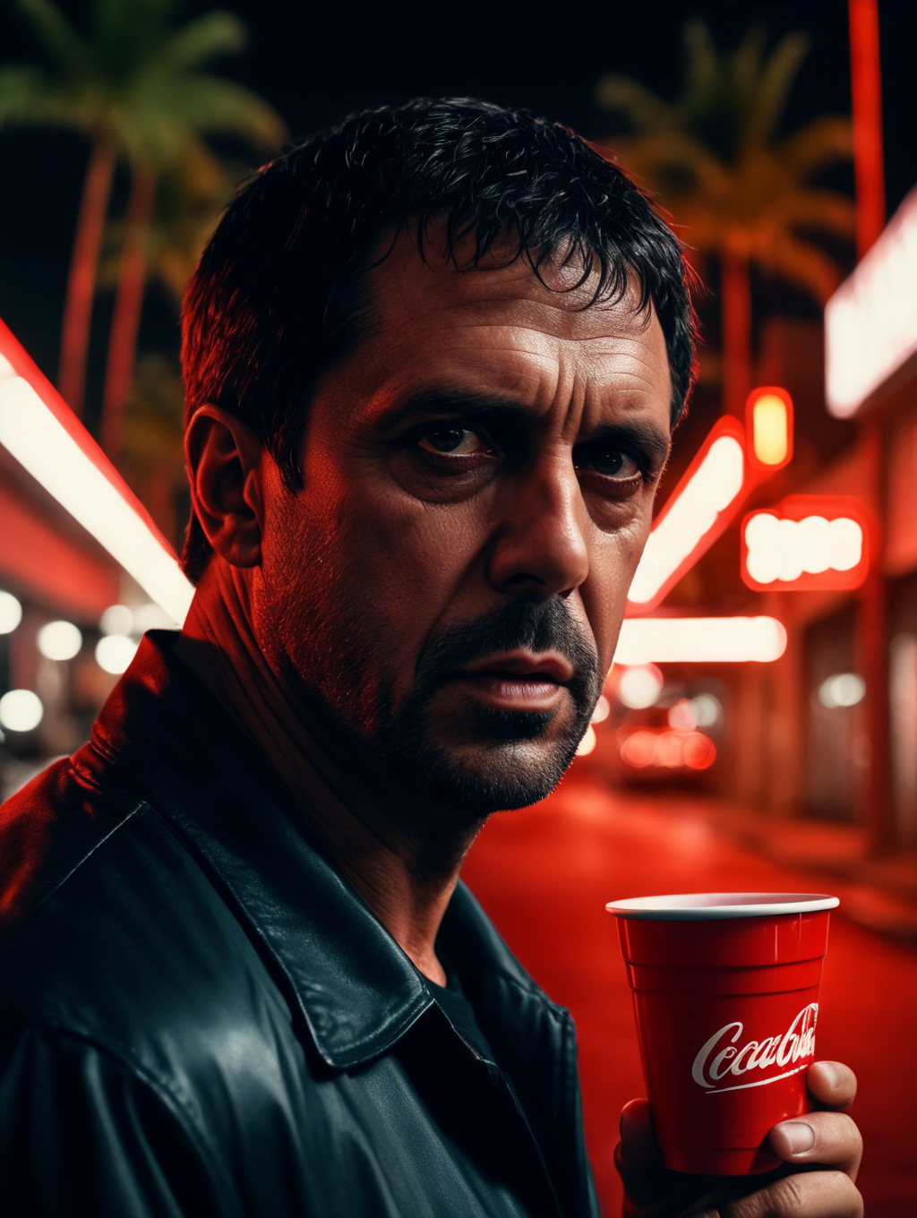 Premium Free ai Images | scarface cocaine red plastic cup rough streets ...
