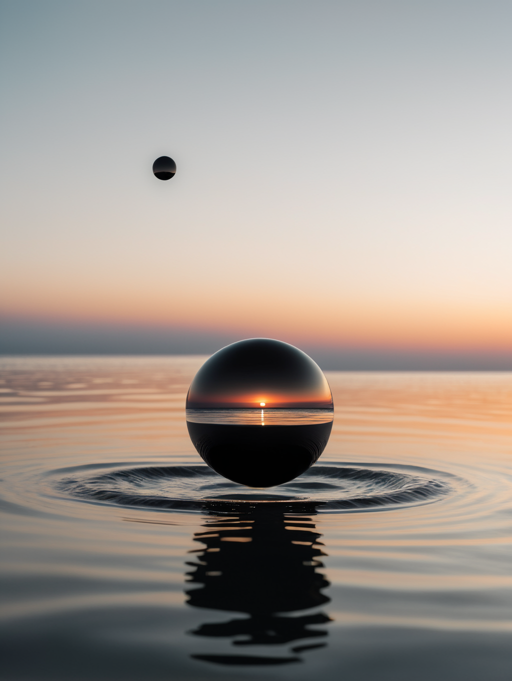 Premium Free ai Images | minimal simple black sphere hover above water ...