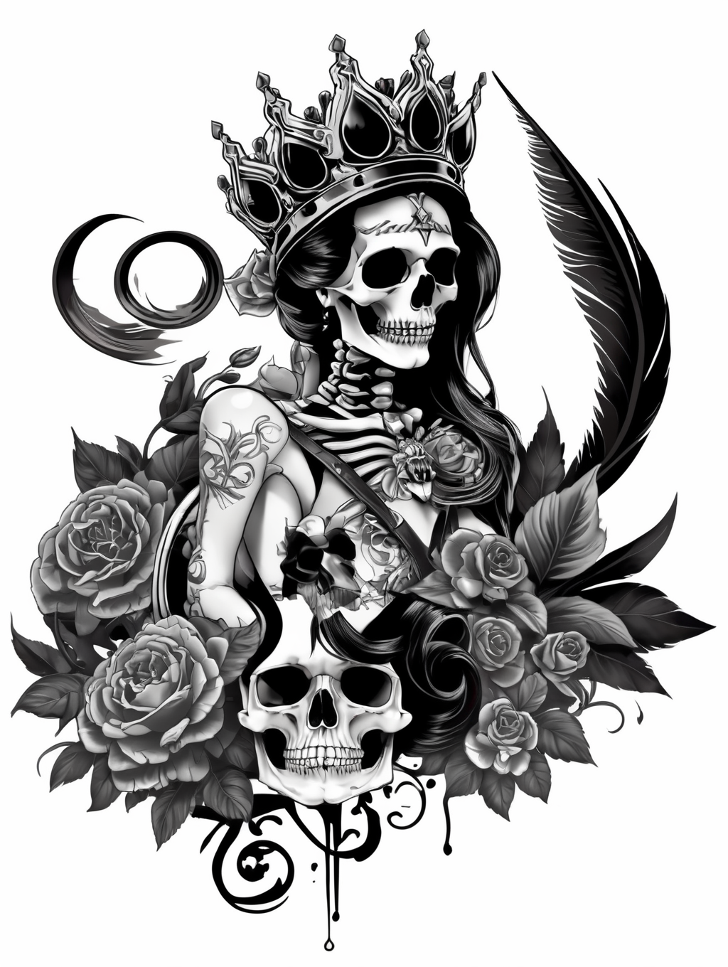 Premium Free ai Images | vector art of queen skeleton tattoo