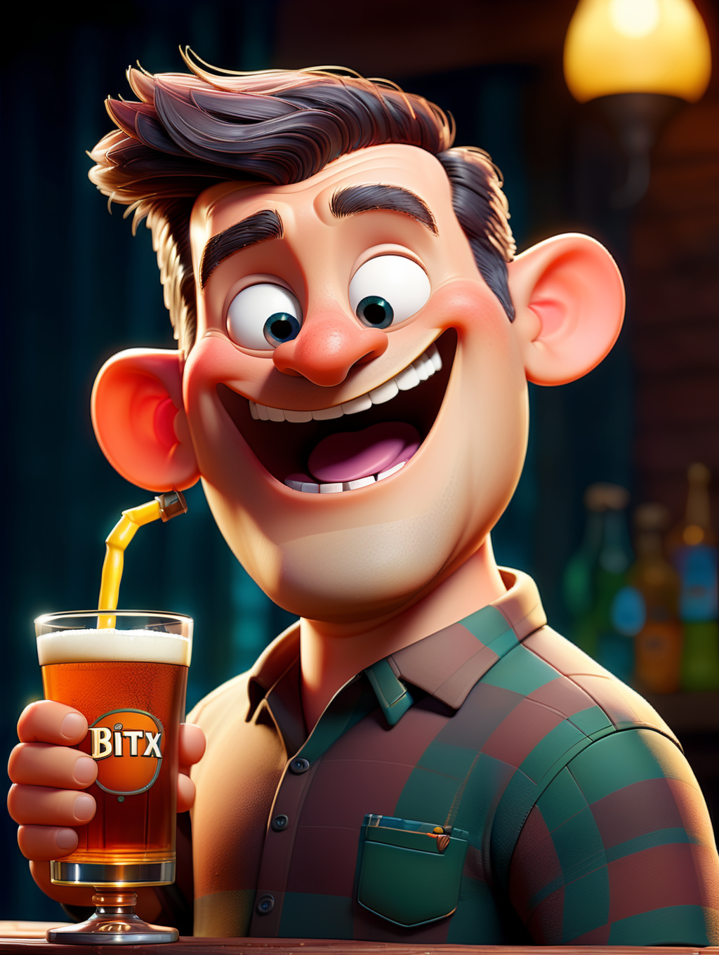 Premium Free ai Images | hog smiling and holding pint of bitter in ...