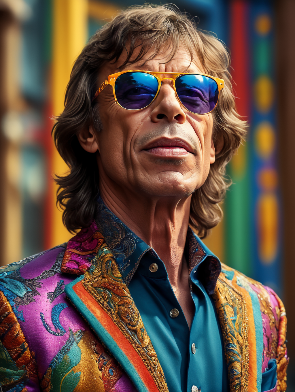 Premium Free ai Images | mick jagger wearing brightly patterned jacket ...