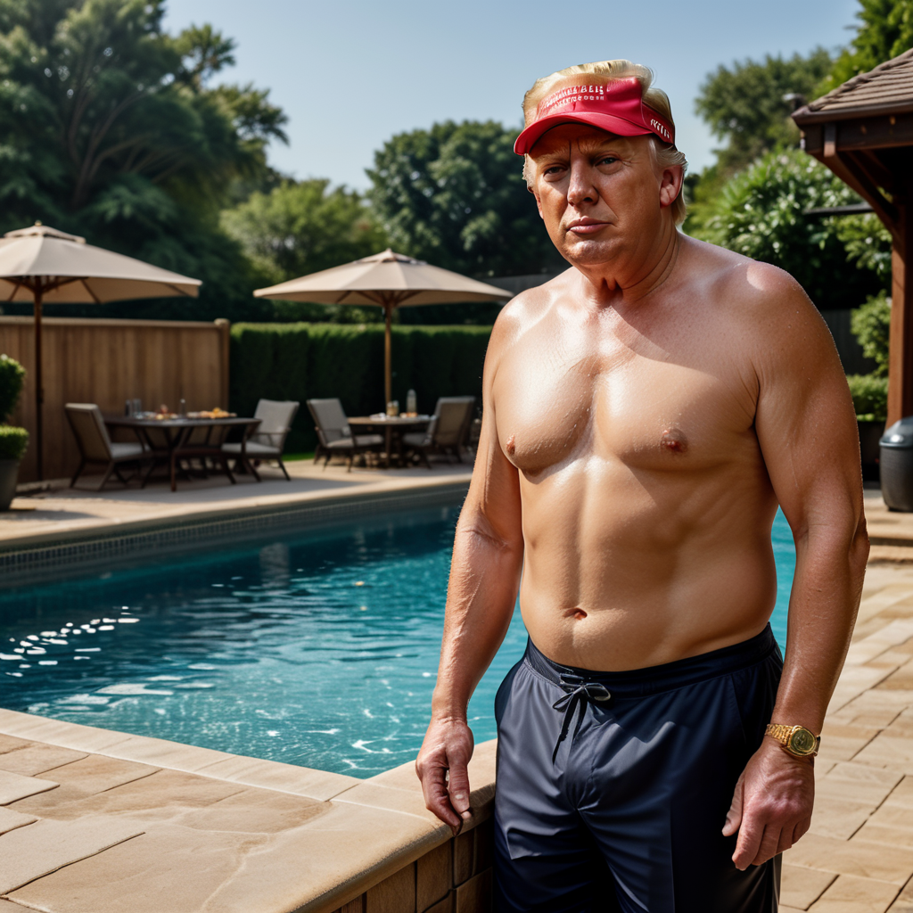 Premium Free ai Images | donald trump in swimming wear near barbecue ...