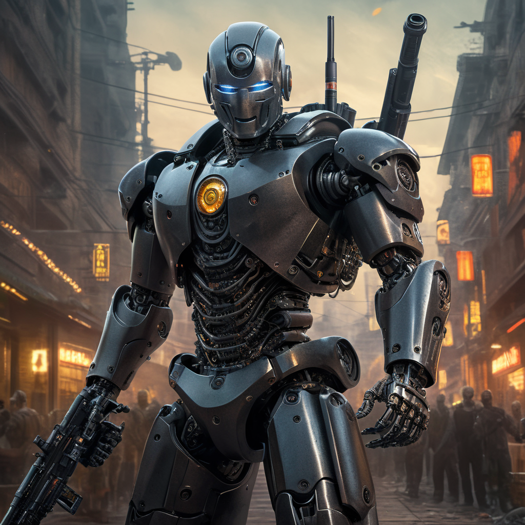 Premium Free ai Images | humanoid robot hacker rifle mafia style ...
