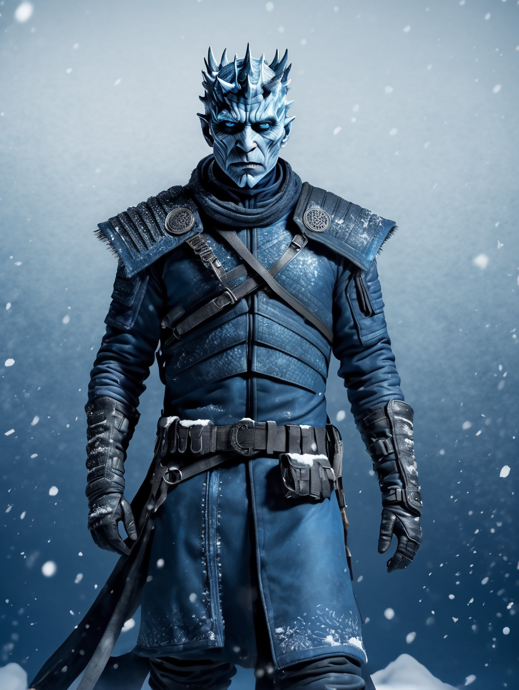 Premium Free ai Images | night king dark blue snowy background wearing ...