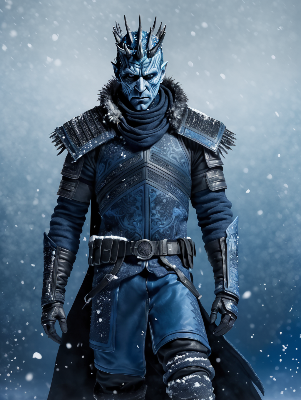 Premium Free ai Images | night king dark blue snowy background wearing ...