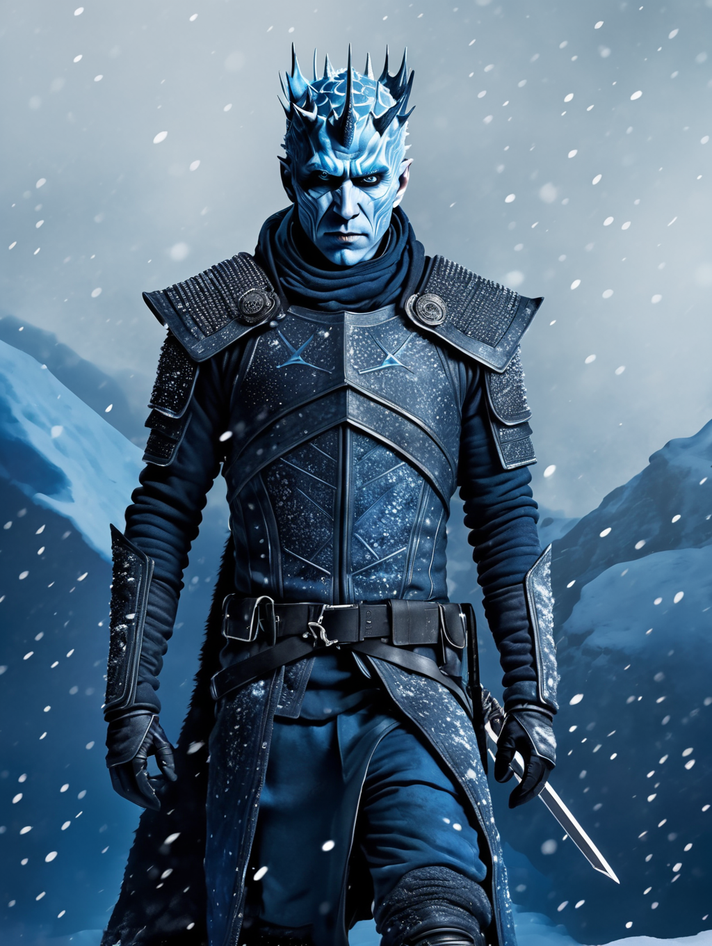 Premium Free ai Images | night king dark blue snowy background wearing ...