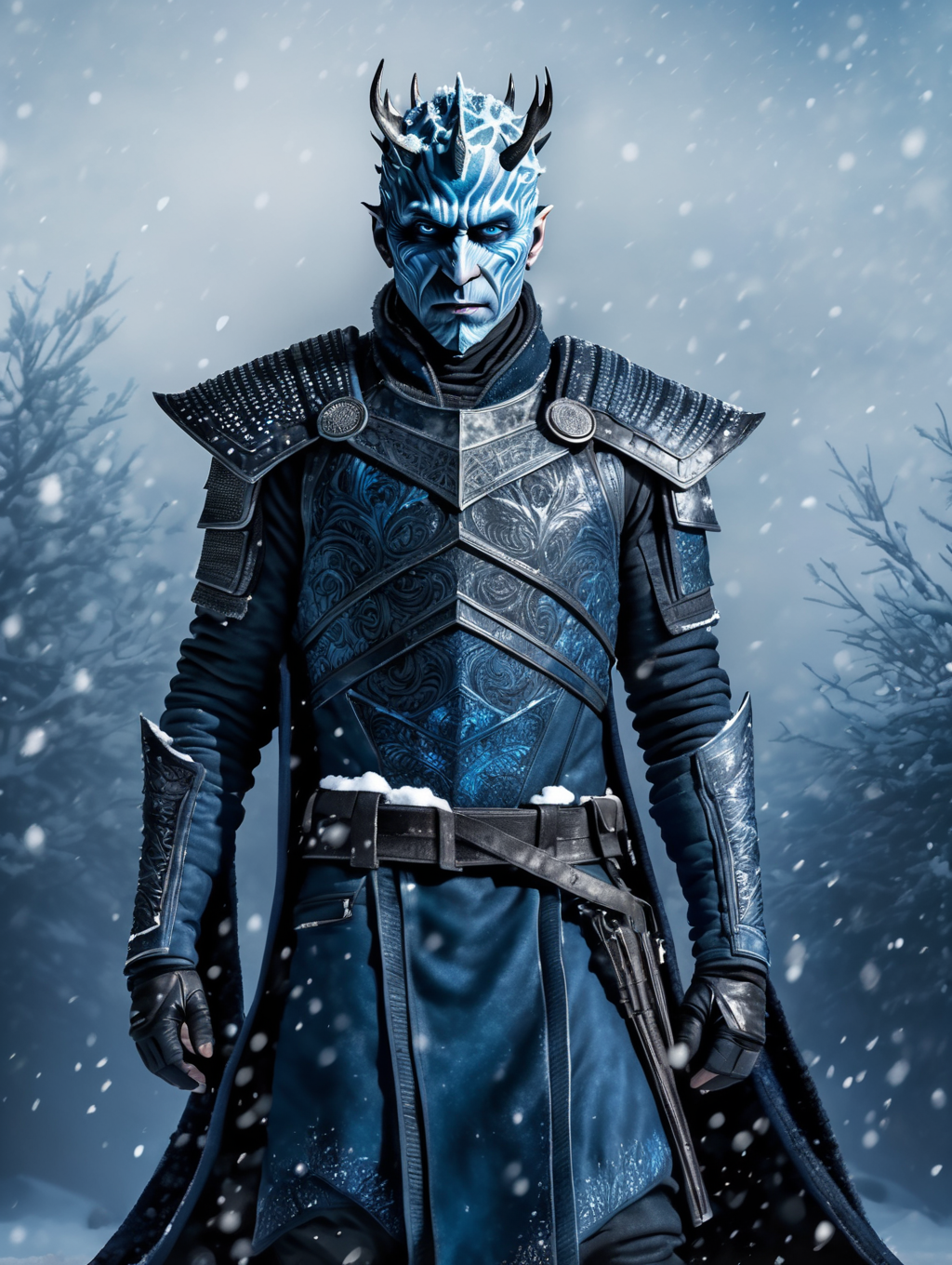 Premium Free ai Images | night king dark blue snowy background wearing ...