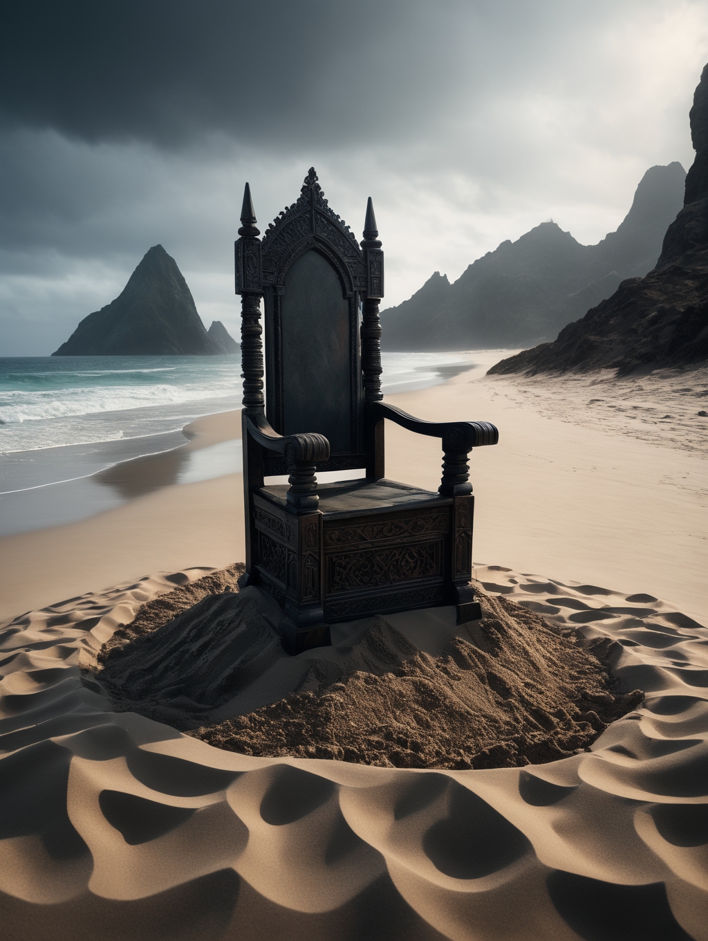 Premium Free ai Images | empty gothic throne standing in sand highgly ...