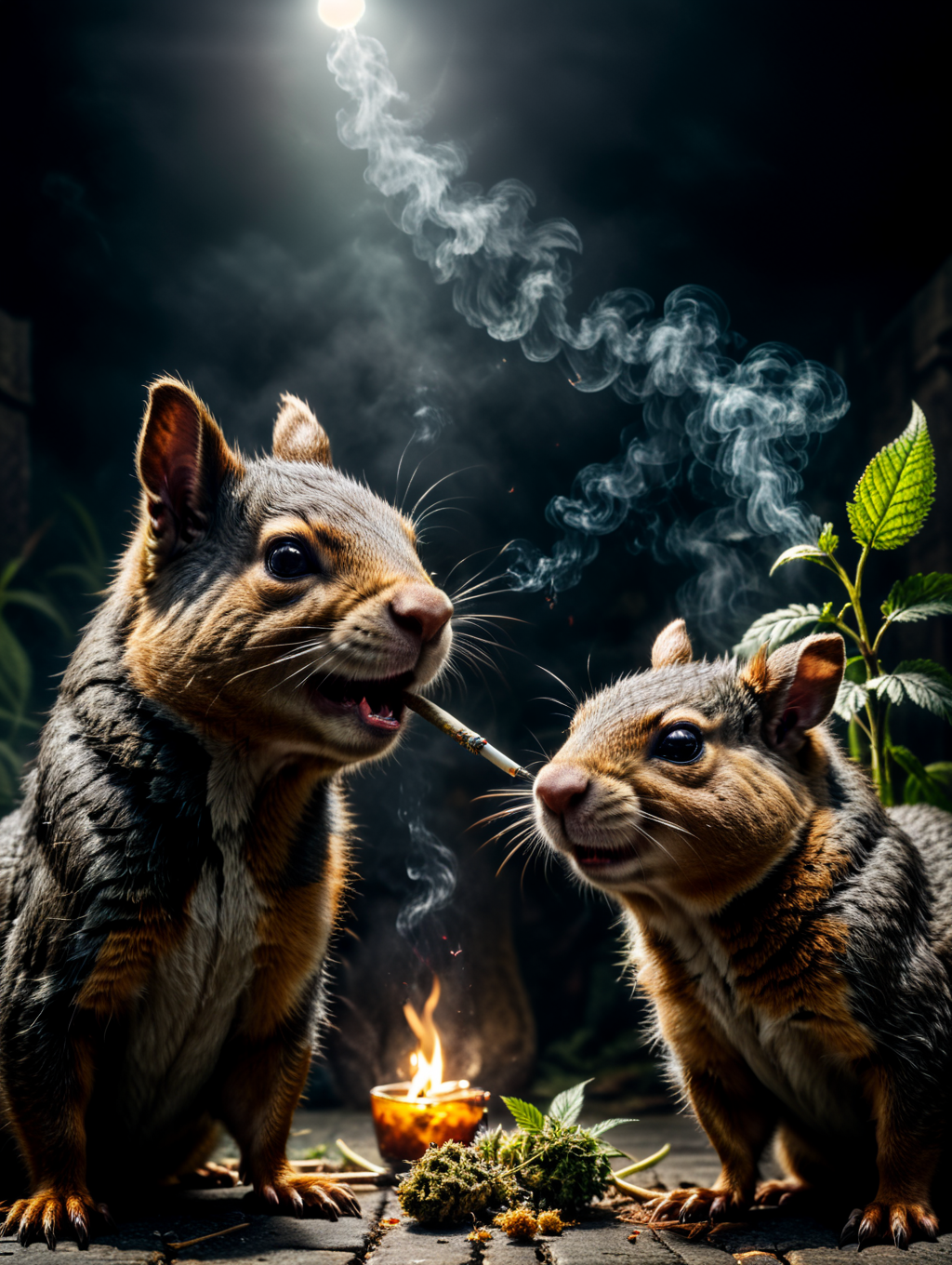 Premium Free ai Images | drunken squirrel and rat smoking marijuana