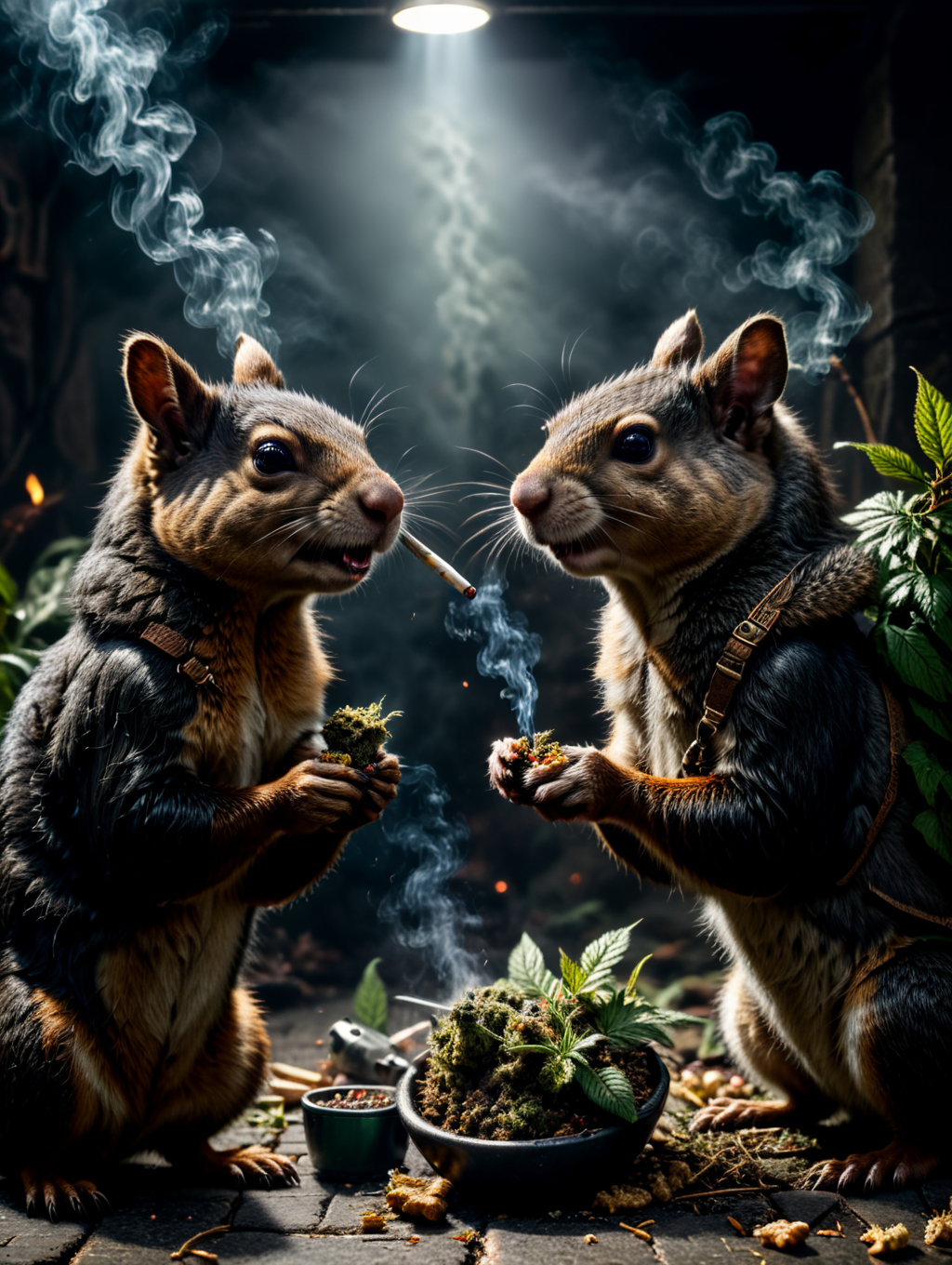 Premium Free ai Images | drunken squirrel and rat smoking marijuana