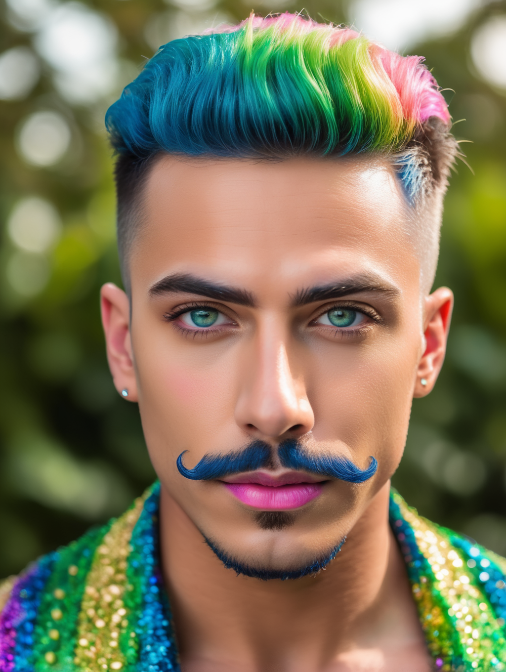 Premium Free ai Images | brazilian young man with make up in rainbow ...