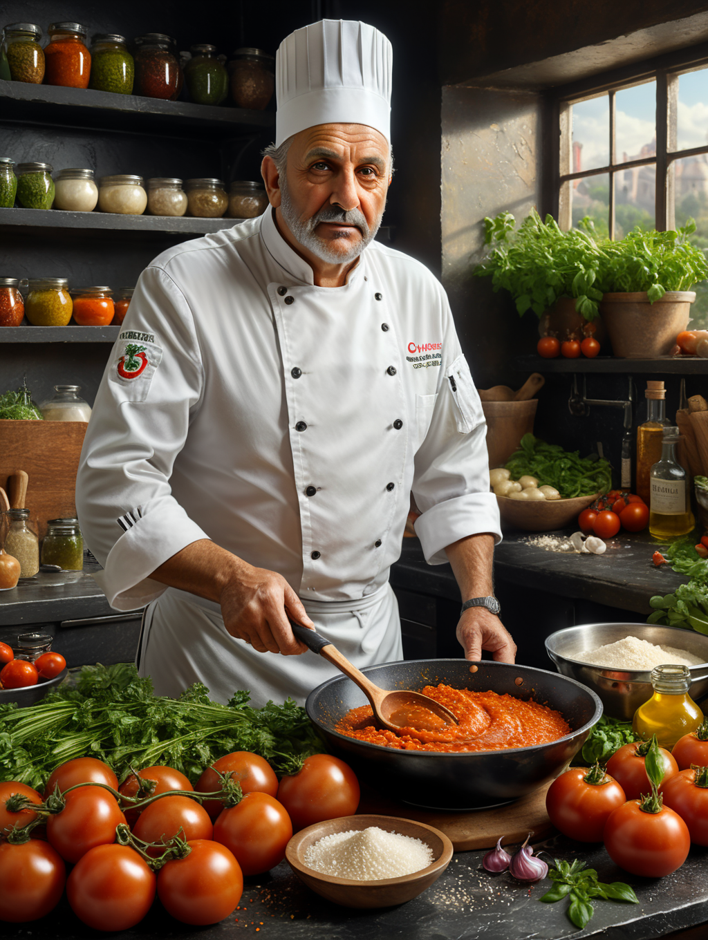 Premium Free ai Images | older italian chef in the back of kitchen ...