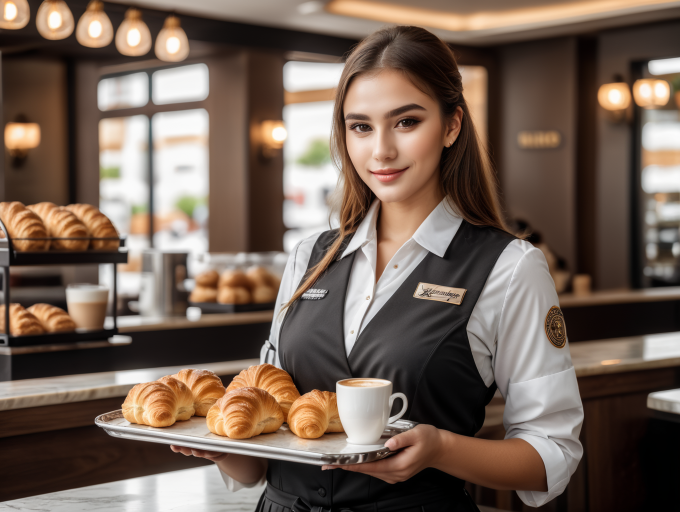 Premium Free ai Images | girl waitressing in an american cafe girl in ...