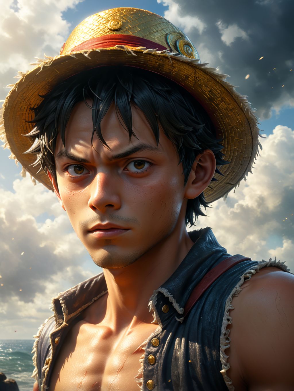 Premium Free ai Images | one piece luffy young with morning light
