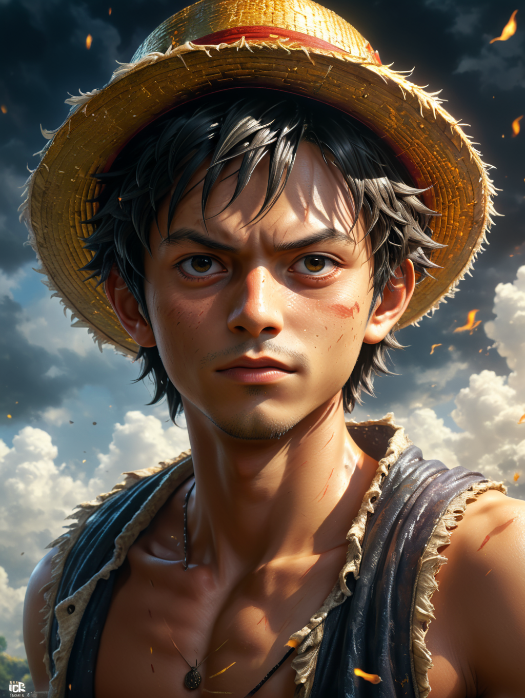 Premium Free ai Images | one piece luffy young with morning light