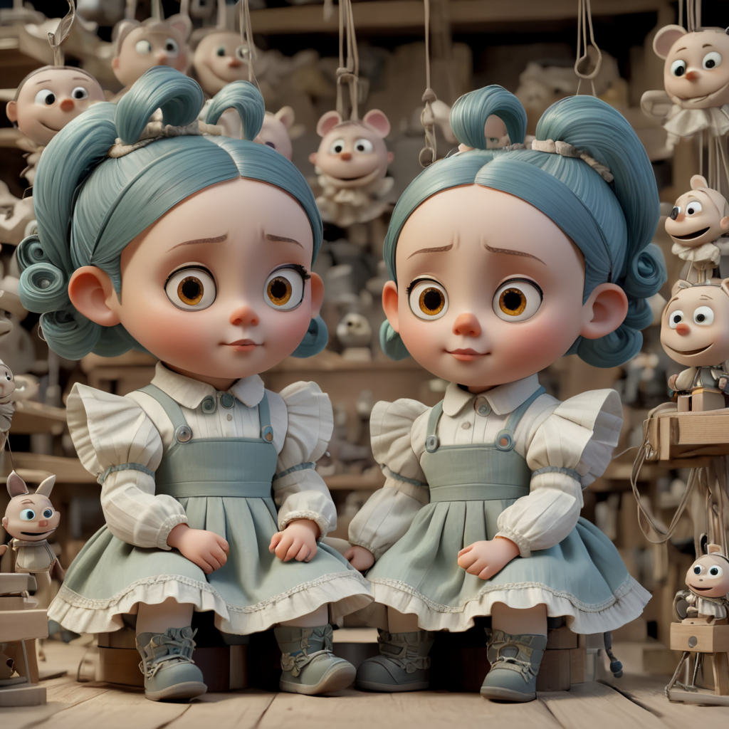Premium Free ai Images | two puppet dolls with strings attached to arms ...