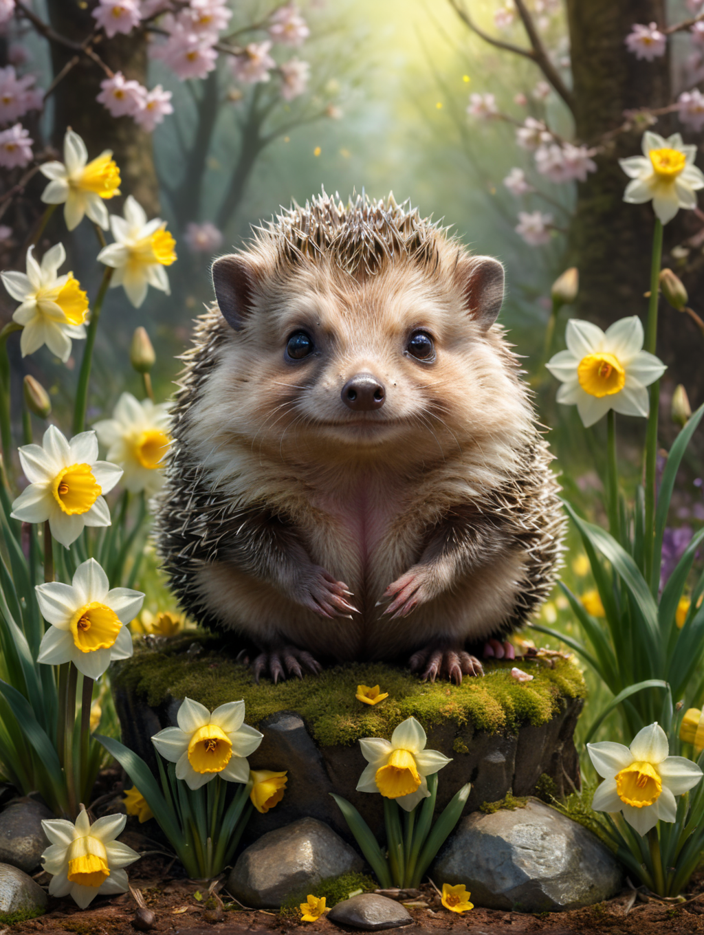 Premium Free ai Images | little pretty hedgehog sitting up amongst ...