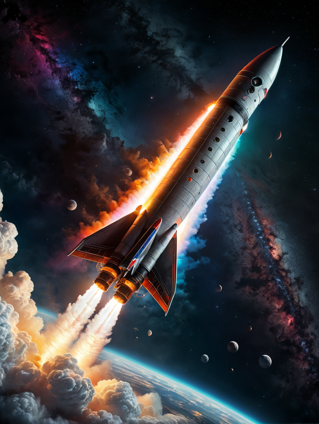 Premium Free ai Images | rocket in space simple line drawing with colors