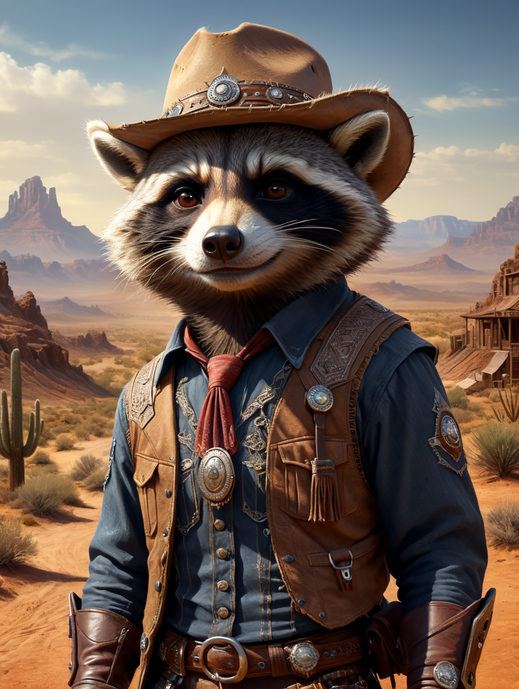 Premium Free ai Images | cheeky racoon eye winking dressed as cowboy in ...
